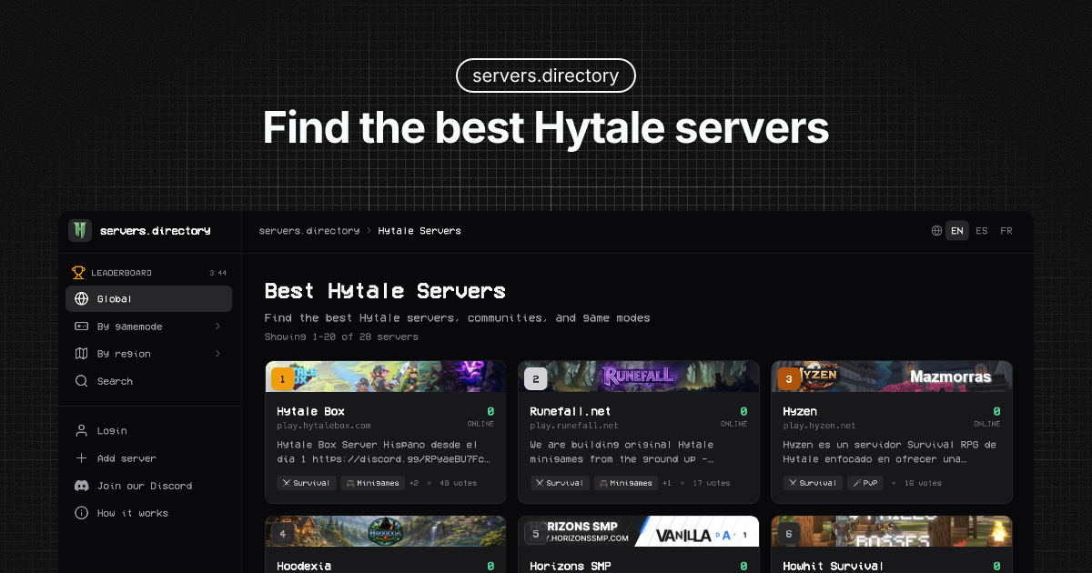 Hytale servers in Spanish | servers.directory